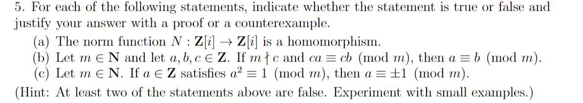 Solved 5. For each of the following statements, indicate | Chegg.com