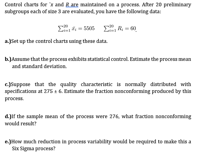 Solved Control charts for x and R are maintained on a | Chegg.com