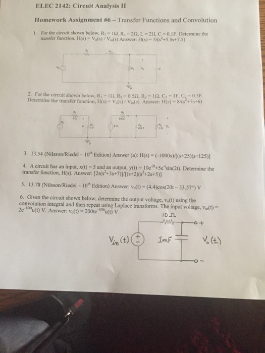 Solved ELEC 2142: Circuit Analysis II Homework Assignment | Chegg.com