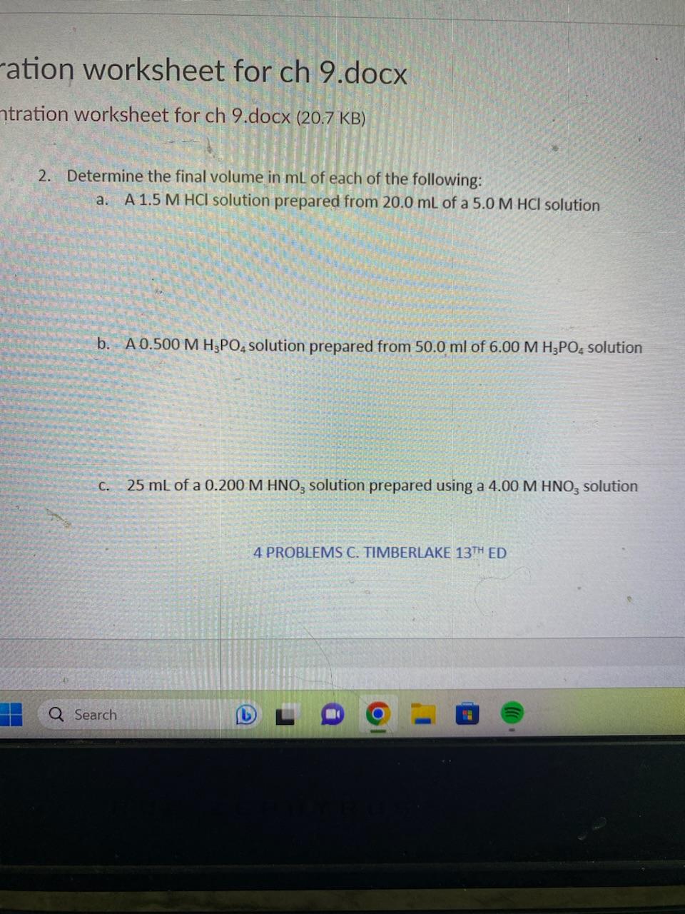 Solved ation worksheet for ch 9.docx tration worksheet for | Chegg.com