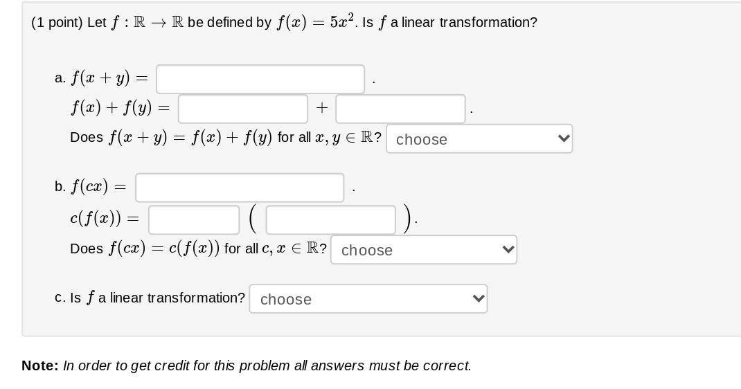 Solved (1 point) Let f: RR be defined by f(x) = 5x2. Is f a | Chegg.com