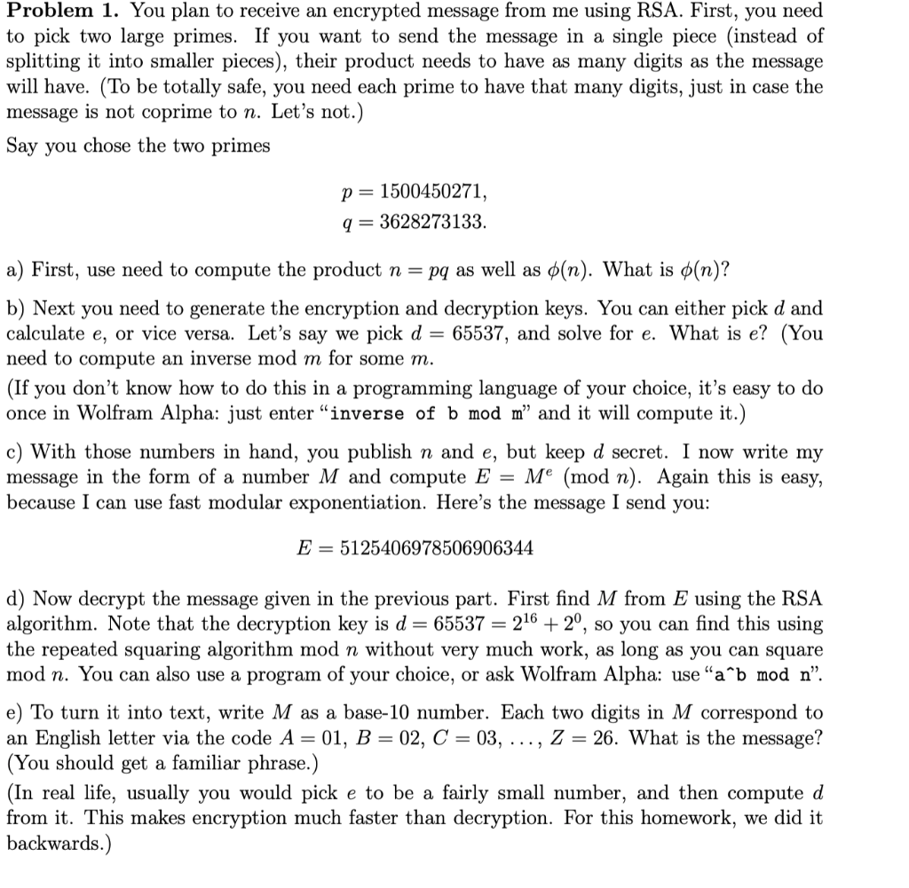 Solved Problem 1. You plan to receive an encrypted message | Chegg.com