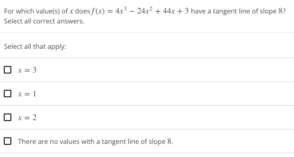 Solved For which value(s) of x does f(x) = 4x³ − 24x² + 44x | Chegg.com