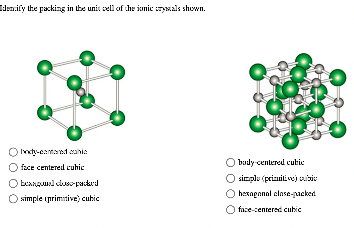 Solved Identify the packing in the unit cell of the ionic | Chegg.com