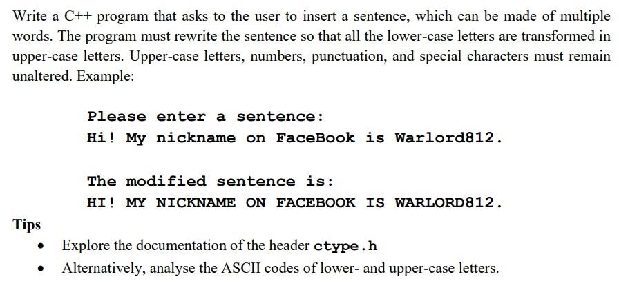 Solved Write a C++ program that asks to the user to insert a | Chegg.com