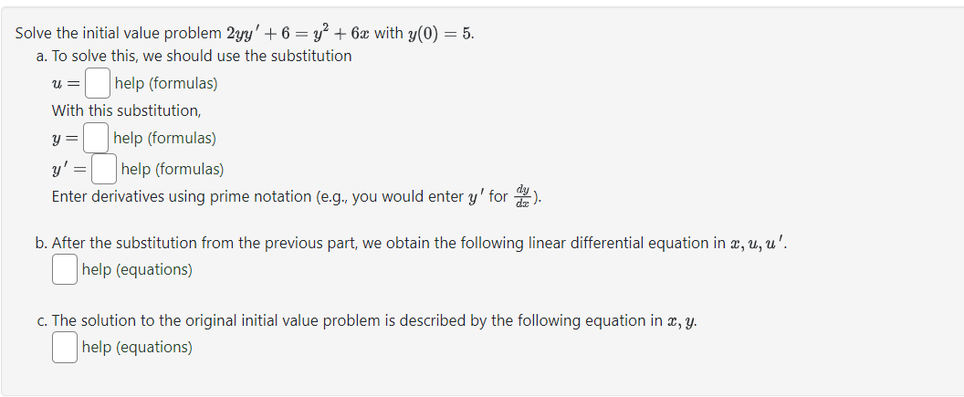 Solved Solve the initial value problem 2yy′+6=y2+6x with | Chegg.com