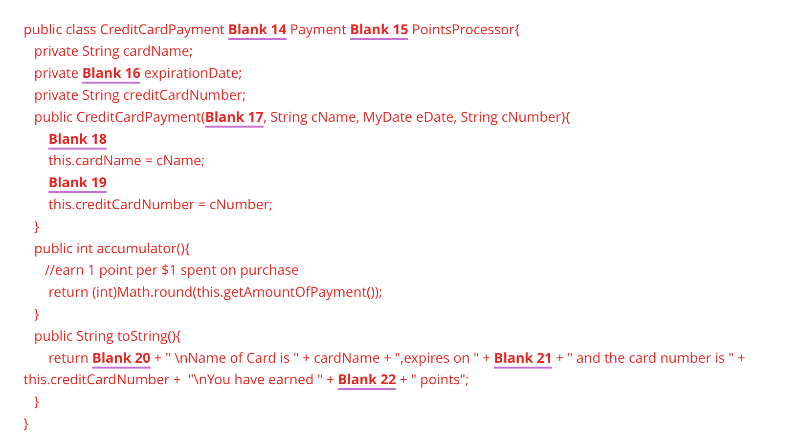 Solved Fill In The Blanks To Complete The Java Code Based On 