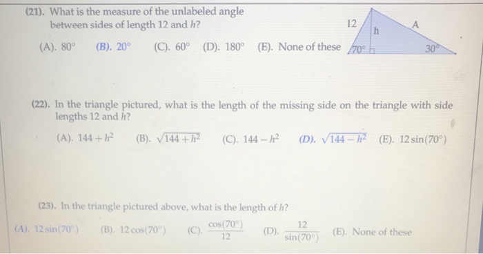 (21). What is the measure of the unlabeled angle | Chegg.com