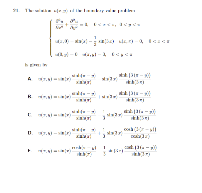 Solved The solution u(x,y) ﻿of the boundary value | Chegg.com