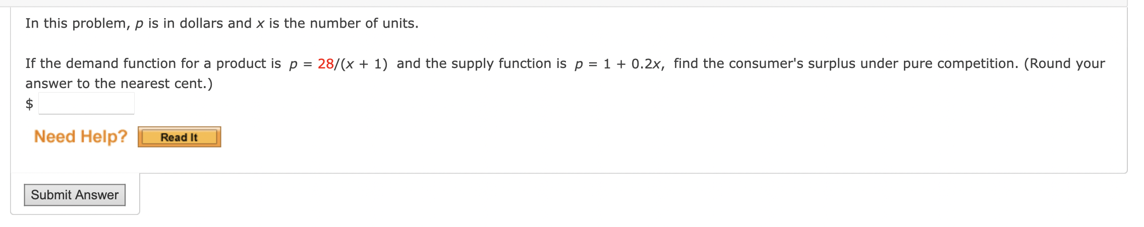Solved In this problem, p is in dollars and x is the number | Chegg.com