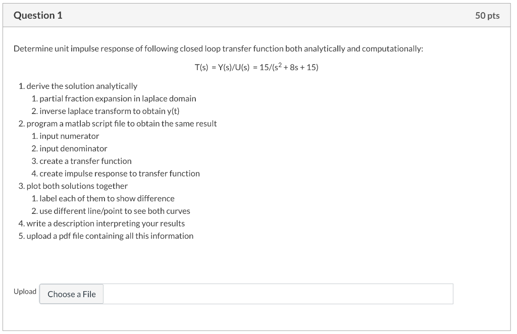 Solved Question 1 50 pts Determine unit impulse response of | Chegg.com