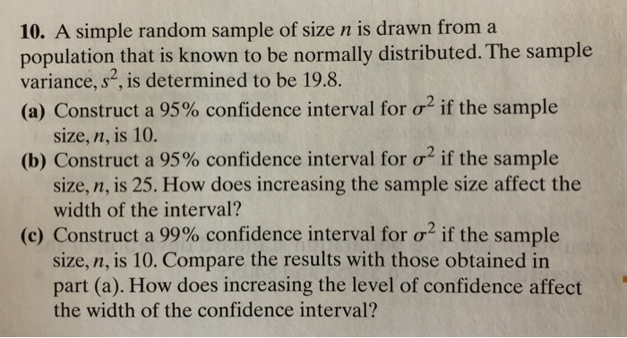 Solved 10. A simple random sample of size n is drawn from a | Chegg.com