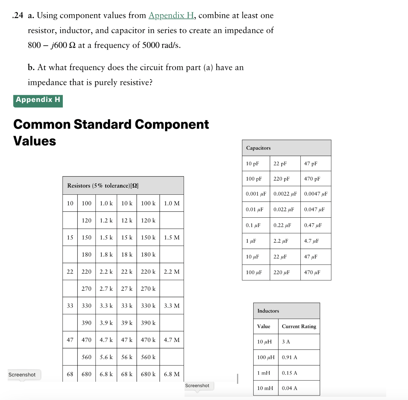 Solved . 24 a. ﻿Using component values from Appendix H, | Chegg.com