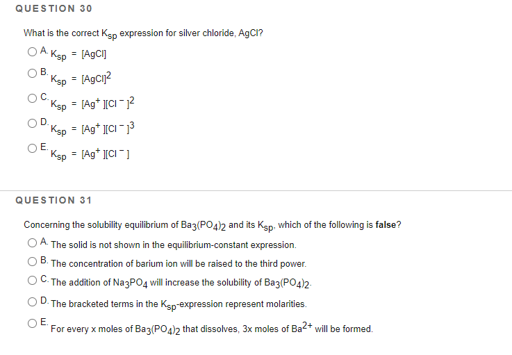 Solved QUESTION 30 What is the correct Ksp expression for | Chegg.com