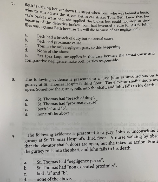 Solved Beth is driving her car down the street when Tom, whe | Chegg.com