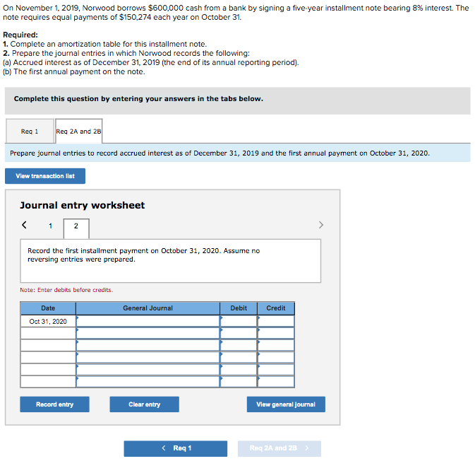 Solved Required: 1. Complete an amortization table for | Chegg.com