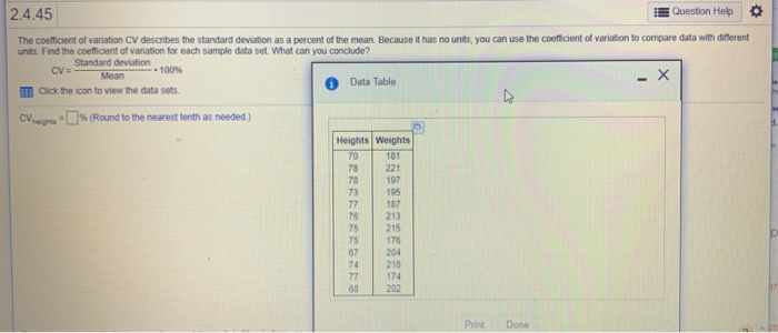Solved 2 4 45 Question Help The Coefficient Of Variation Cv