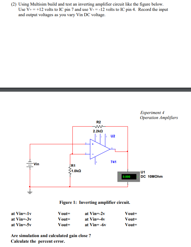 Solved (2) Using Multisim build and test an inverting | Chegg.com