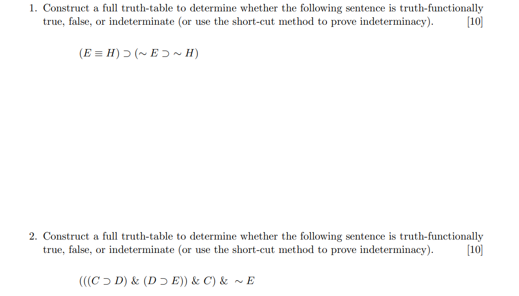 1. Construct a full truth-table to determine whether | Chegg.com