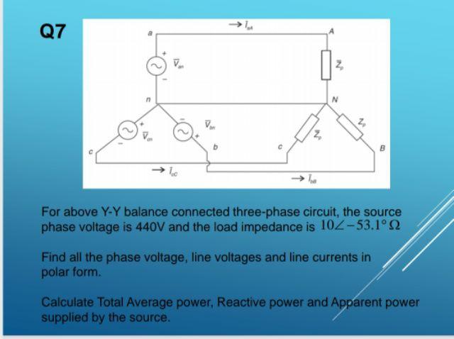 Solved Q7 n N b For above Y-Y balance connected three-phase | Chegg.com