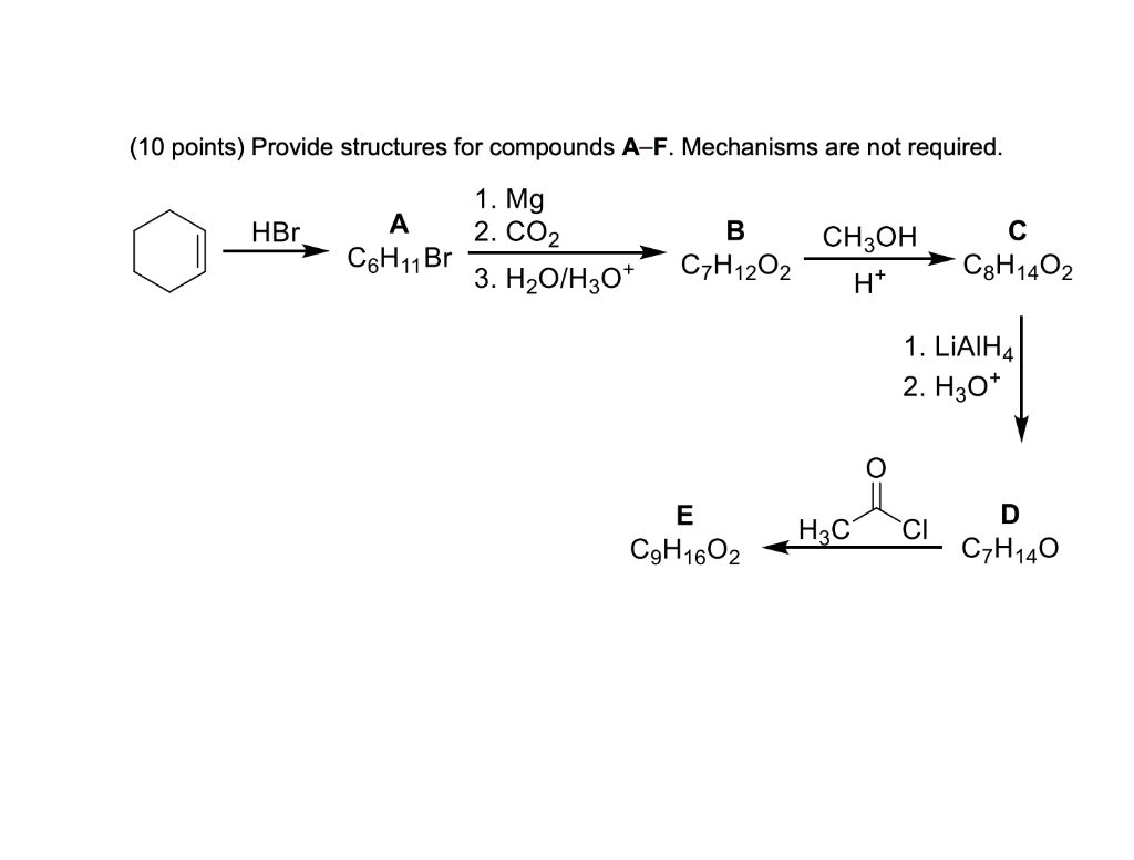 Solved Provide structures for compounds A–F. Mechanisms are | Chegg.com