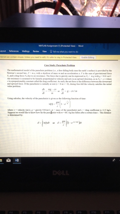 Solved MATLAB Assignment (1) (Protected View) Word ayout | Chegg.com