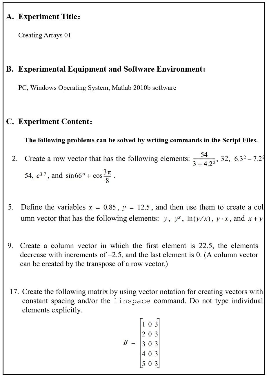 Solved B. Experimental Equipment and Software Environment: | Chegg.com