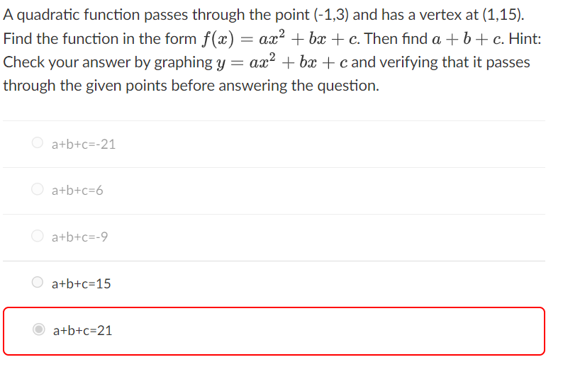 Solved A quadratic function passes through the point (−1,3) | Chegg.com