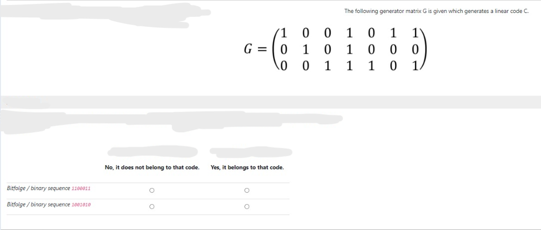 The following generator matrix G is given which | Chegg.com
