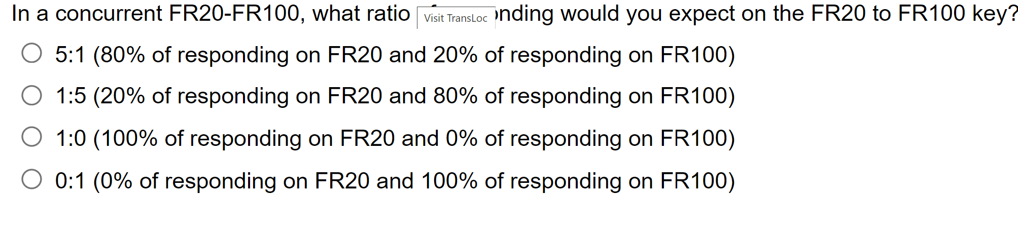 Solved In a concurrent FR20-FR100, what ratio Visit Transloc | Chegg.com