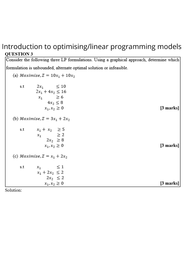 Solved Introduction To Optimising Linear Programming Models