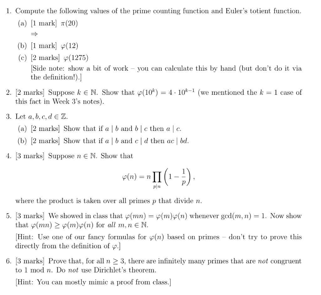 Solved 1. Compute the following values of the prime counting | Chegg.com
