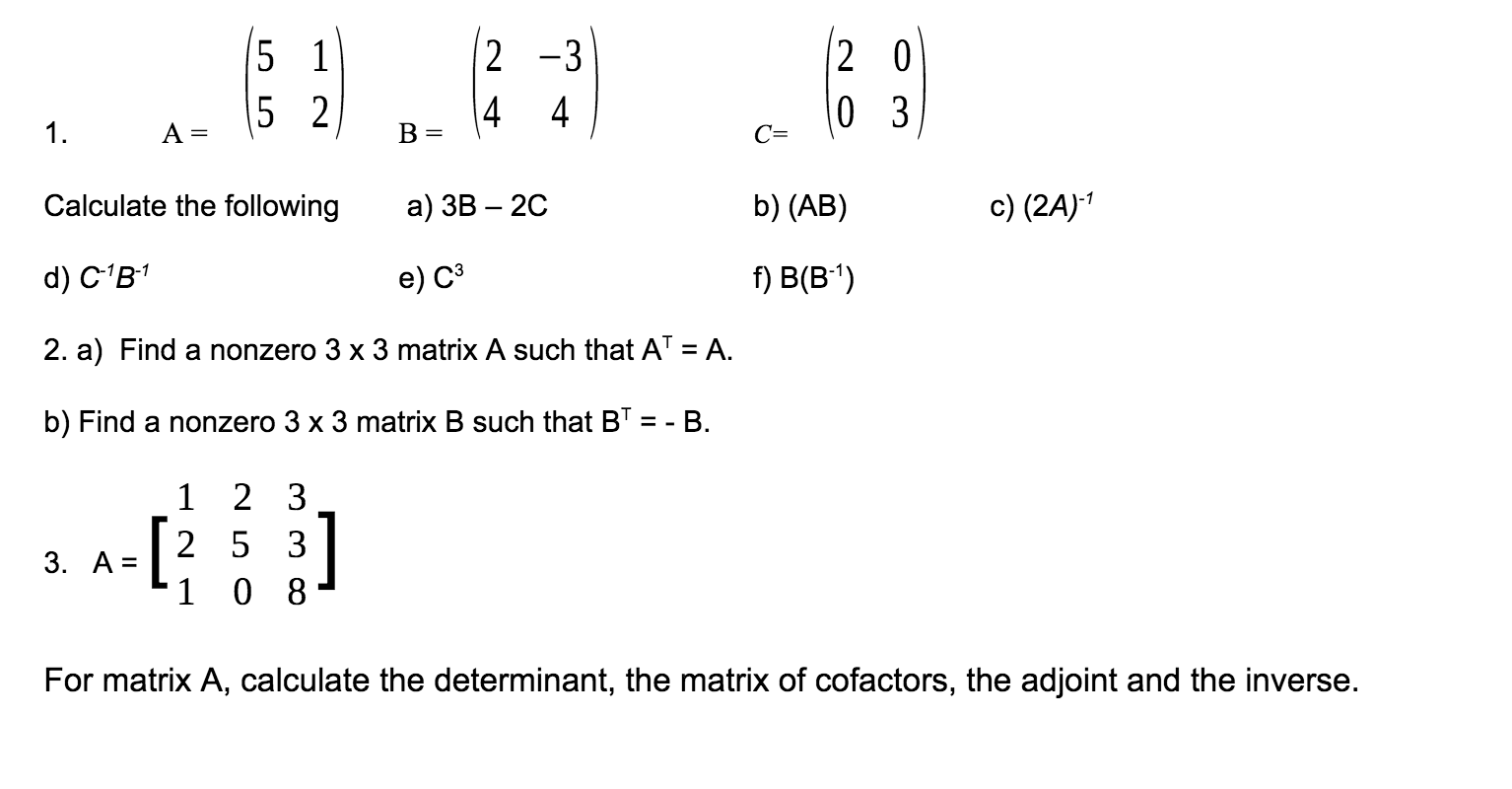 Solved 20 5 1 15 2 12 -3 14 4 10 3 1. A= B= C= Calculate the | Chegg.com