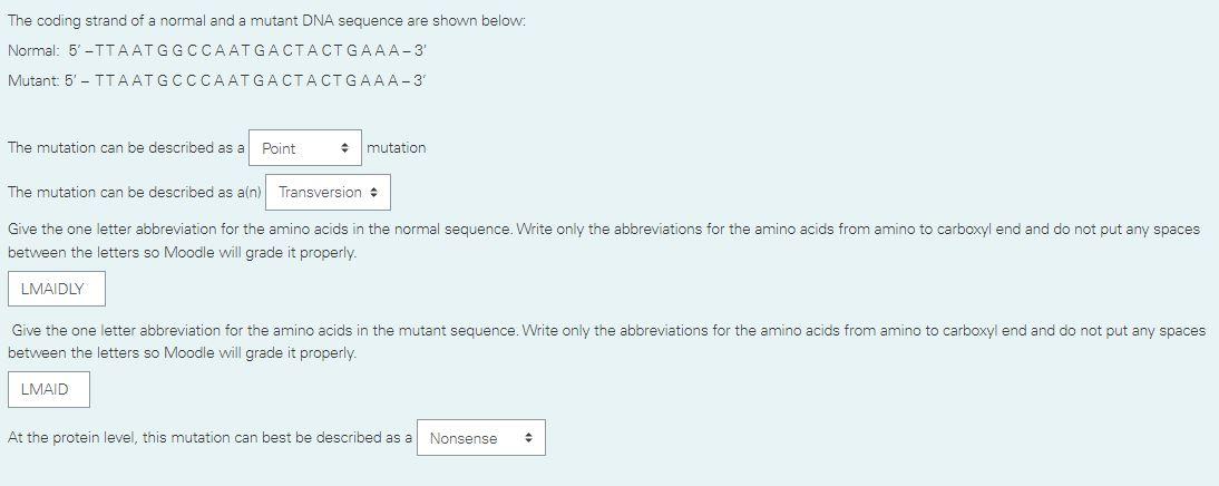 Solved The coding strand of a normal and a mutant DNA | Chegg.com