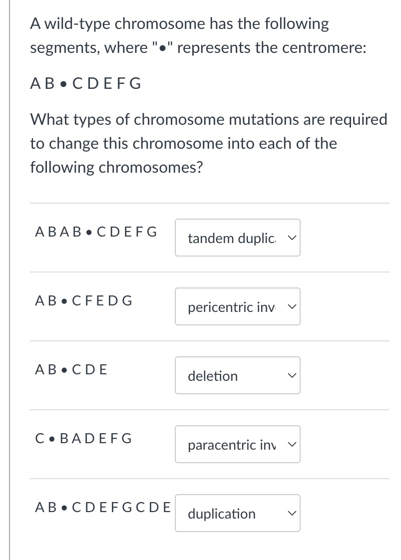Solved Drop down options: tandem duplication, pericentric | Chegg.com