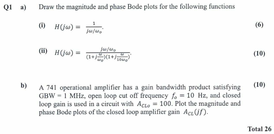 Solved Q1 a) Draw the magnitude and phase Bode plots for the | Chegg.com