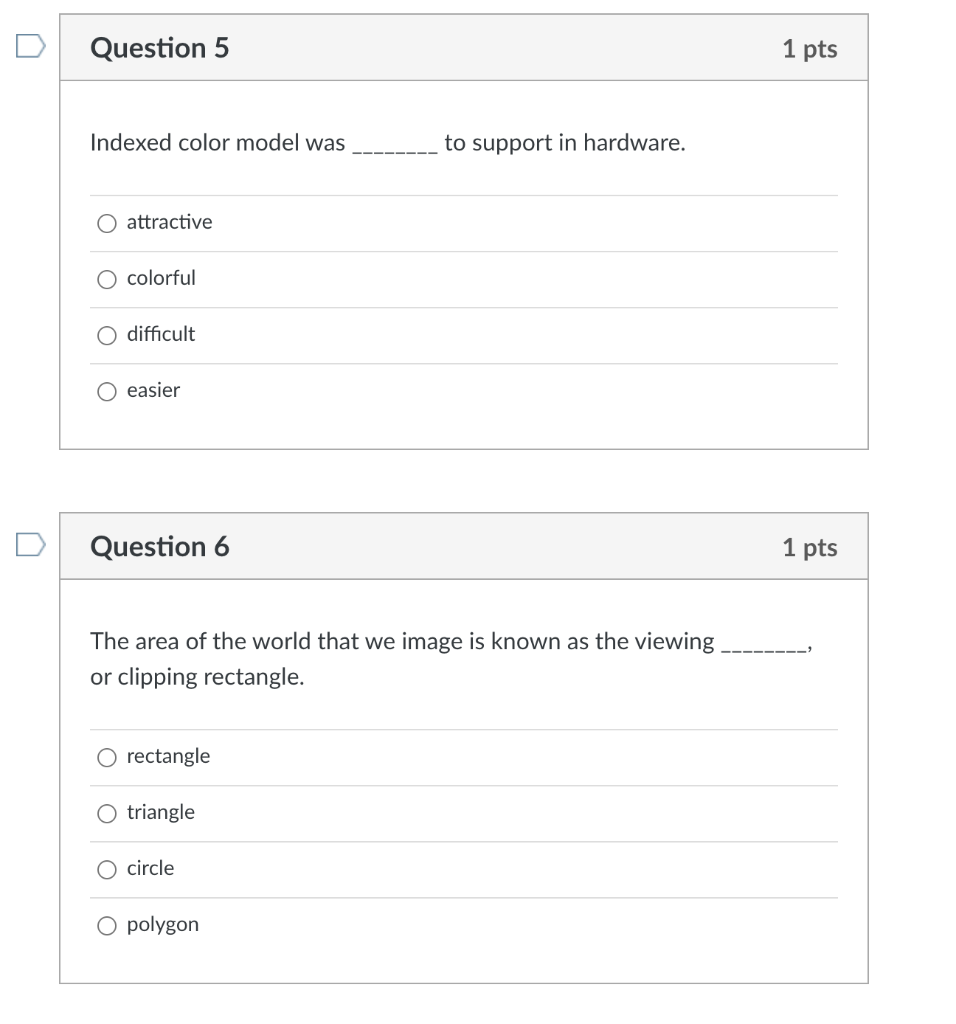 Solved Question 5 1 pts Indexed color model was to support | Chegg.com