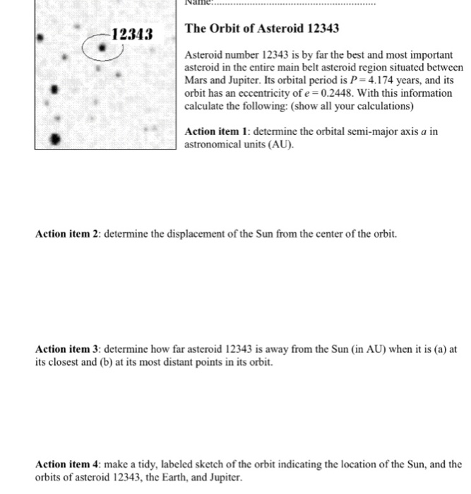 Solved 12343The Orbit of Asteroid 12343 Asteroid number | Chegg.com