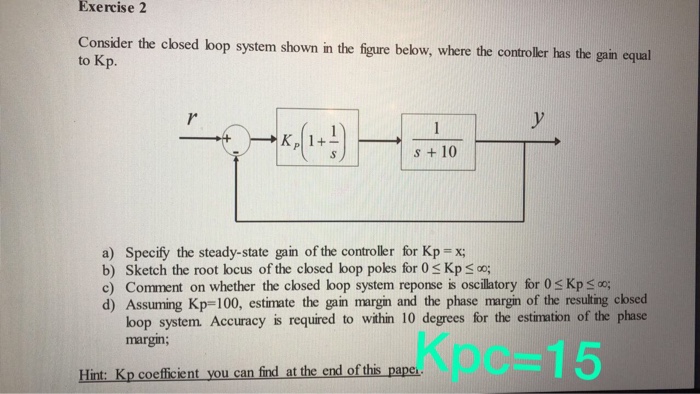 Solved Exercise 2 Consider the closed loop system shown in | Chegg.com