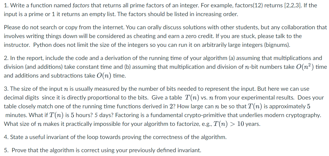 Solved 1. Write a function named factors that returns all | Chegg.com