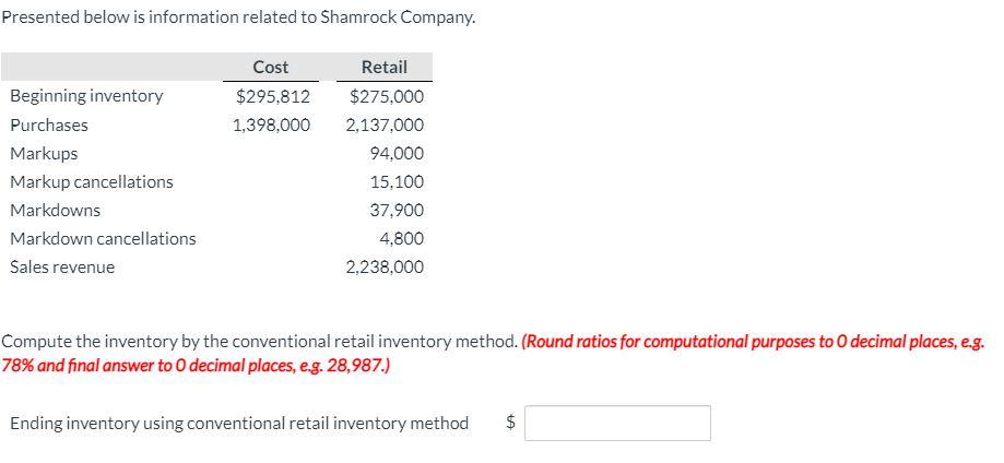 Solved Presented below is information related to Shamrock | Chegg.com