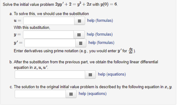 Solved u= Solve the initial value problem 2yy' +2 = y2 + 27 | Chegg.com
