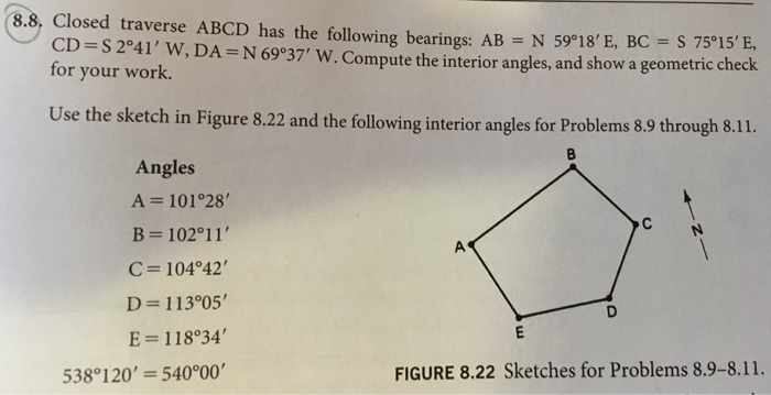 Solved 8.8, Closed traverse ABCD has the following bearings: | Chegg.com