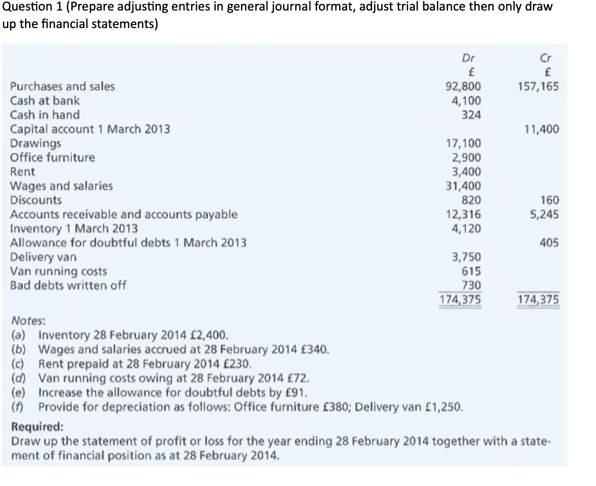 Solved Question 1 (Prepare adjusting entries in general | Chegg.com