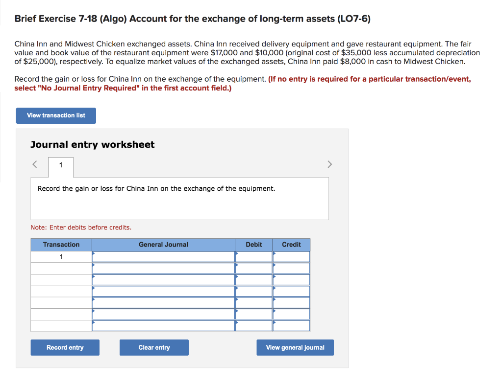 Solved Brief Exercise 7-18 (Algo) Account for the exchange | Chegg.com