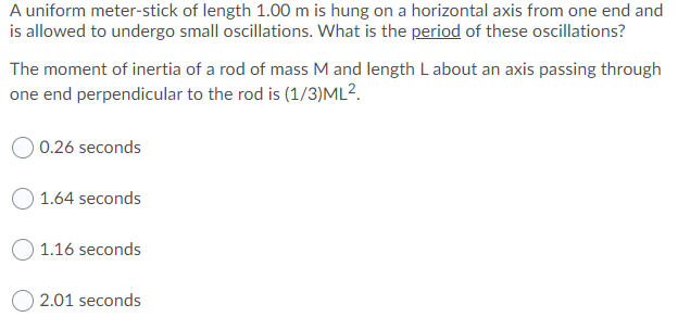 Solved A uniform meter-stick of length 1.00 m is hung on a | Chegg.com