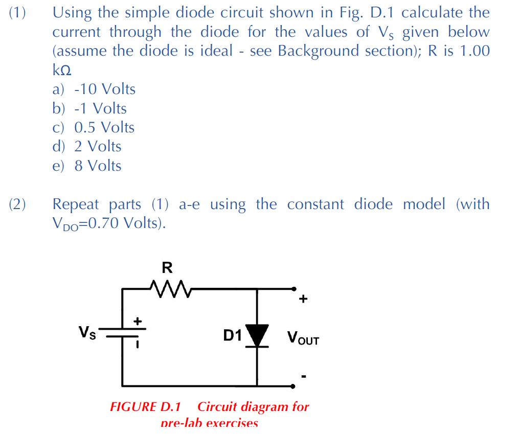 Solved Using the simple diode circuit shown in Fig. D.1 | Chegg.com