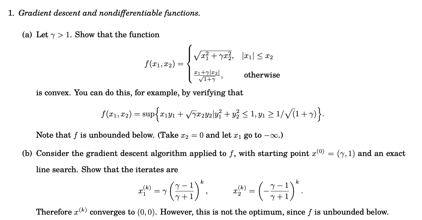 1. Gradient descent and nondifferentiable functions. | Chegg.com