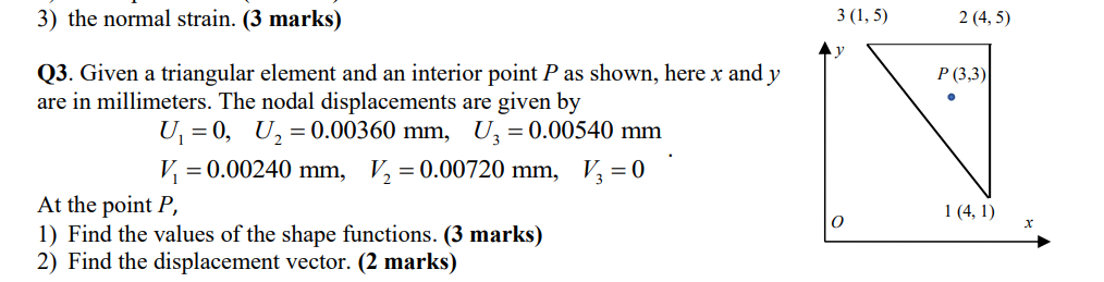 Solved 3) the normal strain. (3 marks) Q3. Given a | Chegg.com