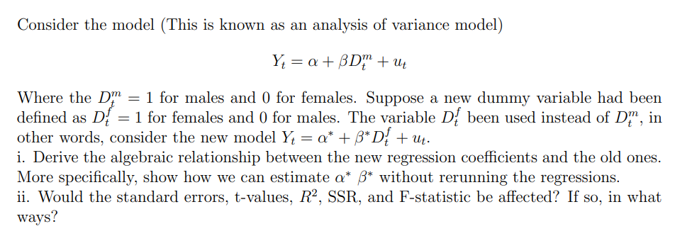 Solved Consider the model (This is known as an analysis of | Chegg.com